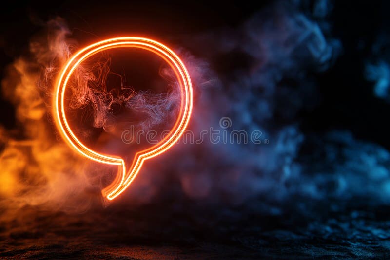 Glowing Neon Speech Bubble Icon Surrounded by Colorful Smoke Creates ...