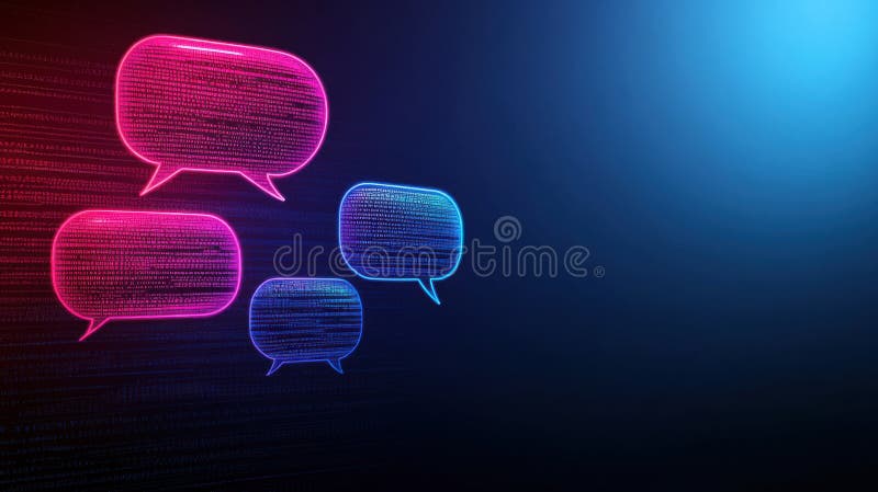 Neon Speech Bubbles on a Digital Background Symbolize Modern ...