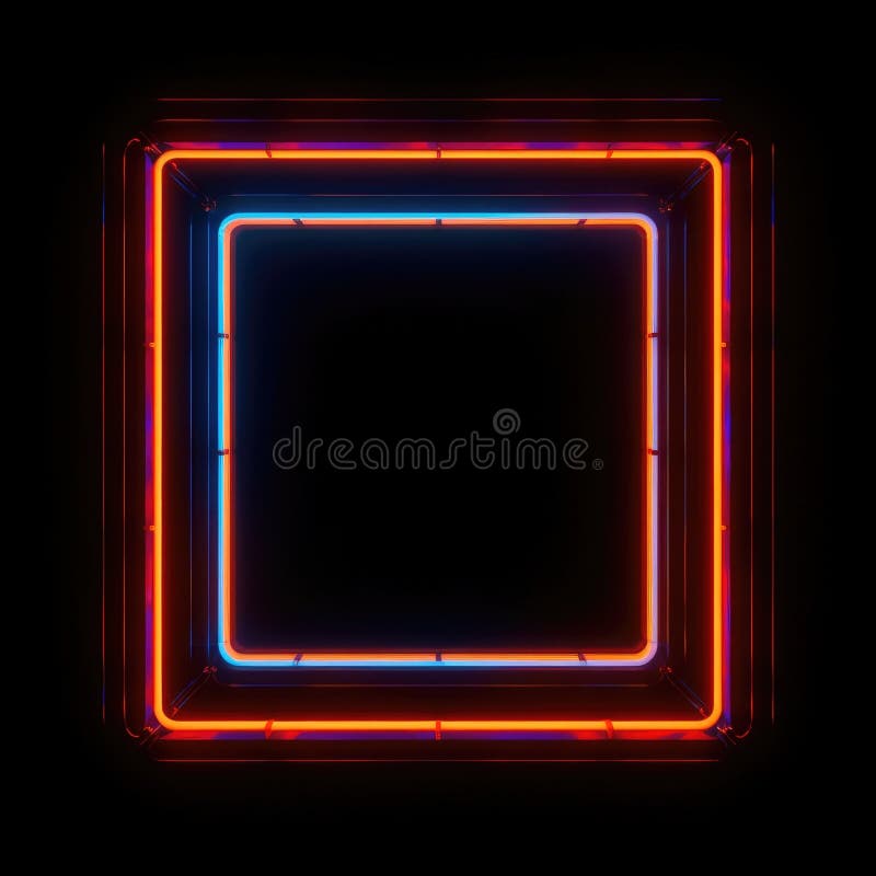 Glowing Neon Square Light Frame with Vibrant Color on Dark Background ...