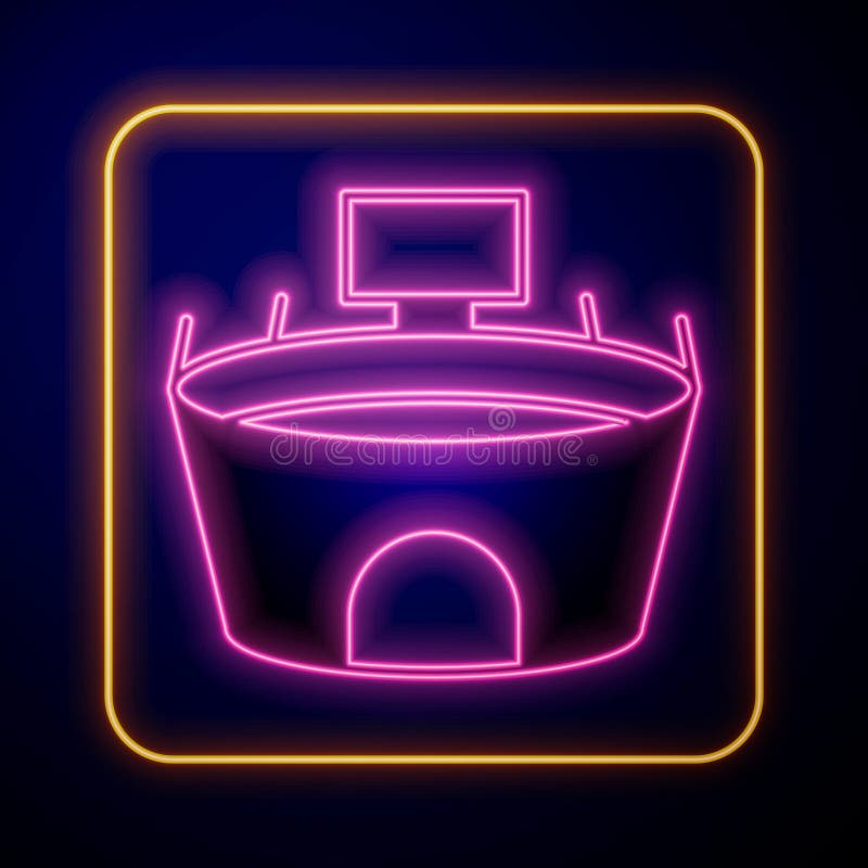 Glowing Neon Stadium Icon Isolated on Black Background. Arena Symbol ...