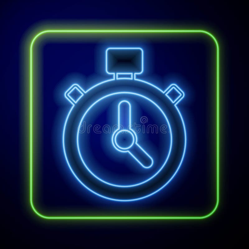 Glowing Neon Stopwatch Icon Isolated on Blue Background. Time Timer ...