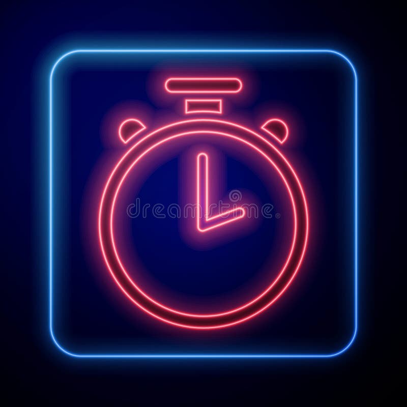 Glowing Neon Stopwatch Icon Isolated on Blue Background. Time Timer ...
