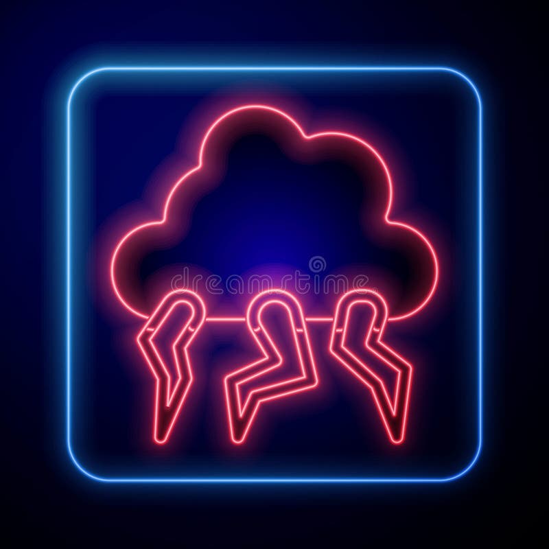Glowing Neon Storm Icon Isolated on Black Background. Cloud and ...