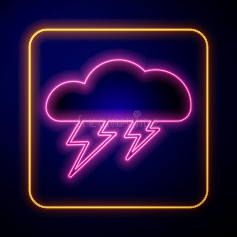 Glowing Neon Storm Icon Isolated on Black Background. Cloud and ...