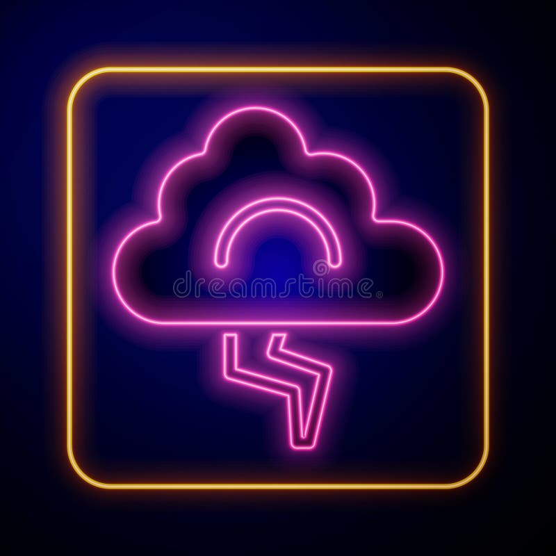 Glowing Neon Storm Icon Isolated on Black Background. Cloud and ...