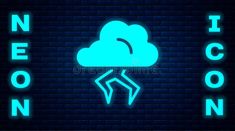 Glowing Neon Storm Icon Isolated on Brick Wall Background. Cloud and ...