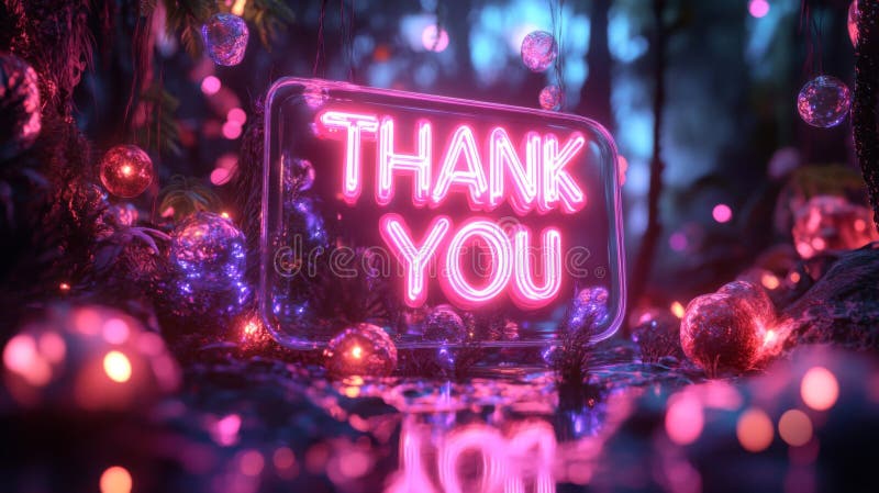 Glowing Neon Thank You Sign in a Magical Forest Stock Illustration ...