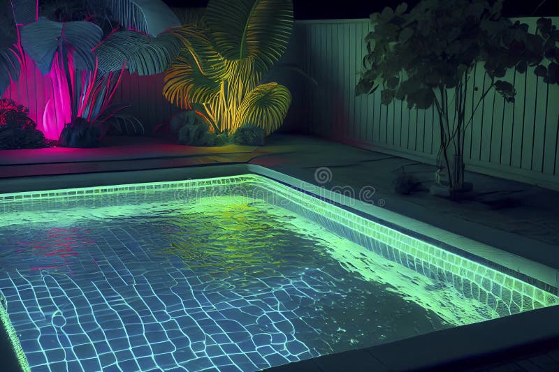 Glowing Neon-themed Swimming Pool, Ai Illustration Stock Illustration ...