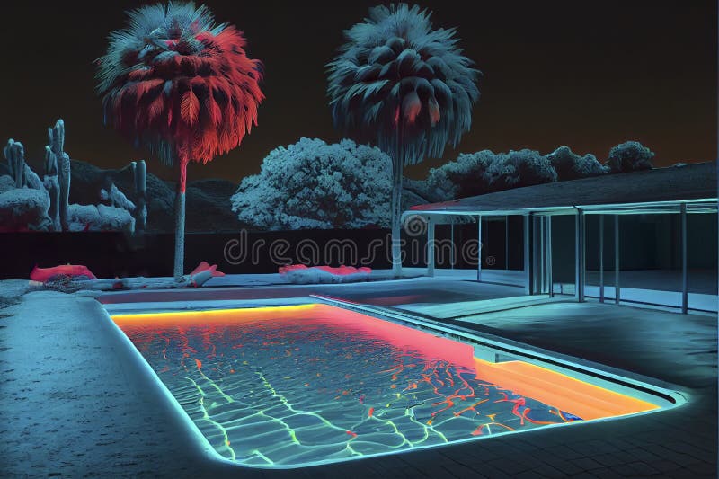 Glowing Neon-themed Swimming Pool, Ai Illustration Stock Illustration ...