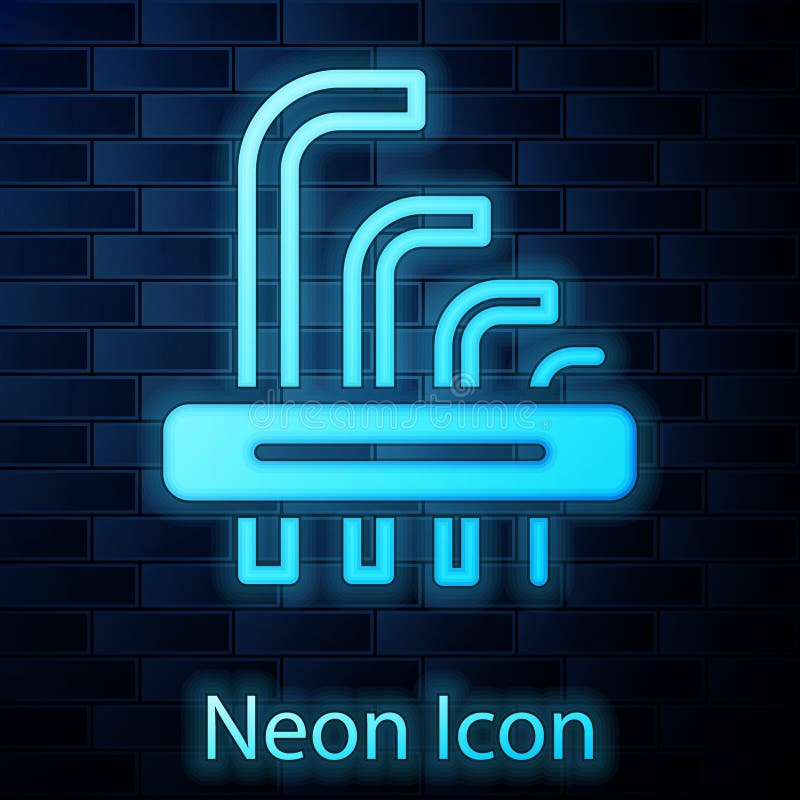 Glowing Neon Tool Allen Keys Icon Isolated on Brick Wall Background ...