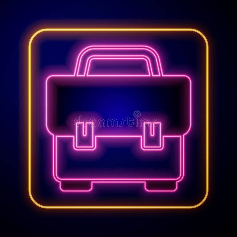 Glowing Neon Toolbox Icon Isolated on Black Background. Tool Box Sign ...