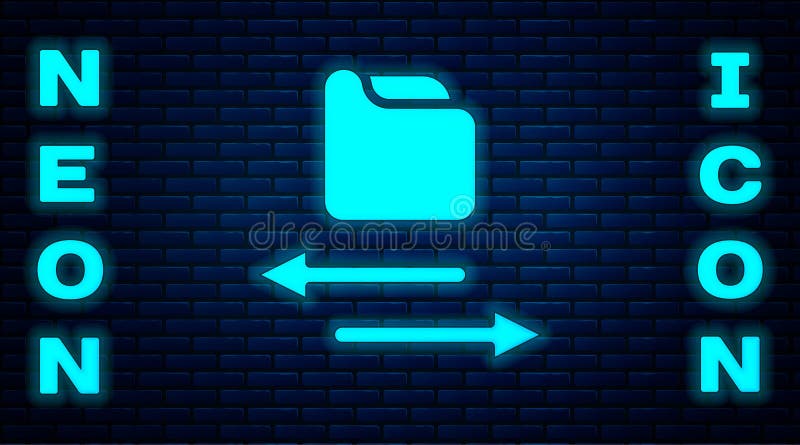 Glowing Neon Transfer Files Icon Isolated on Brick Wall Background ...