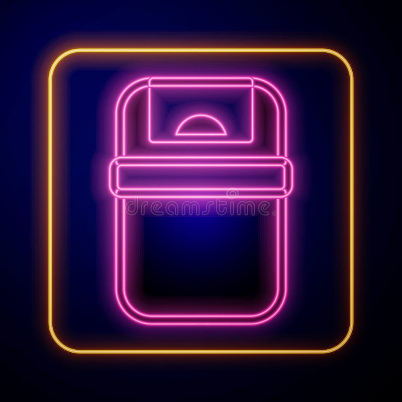 Glowing Neon Trash Can Icon Isolated On Black Background. Garbage Bin ...