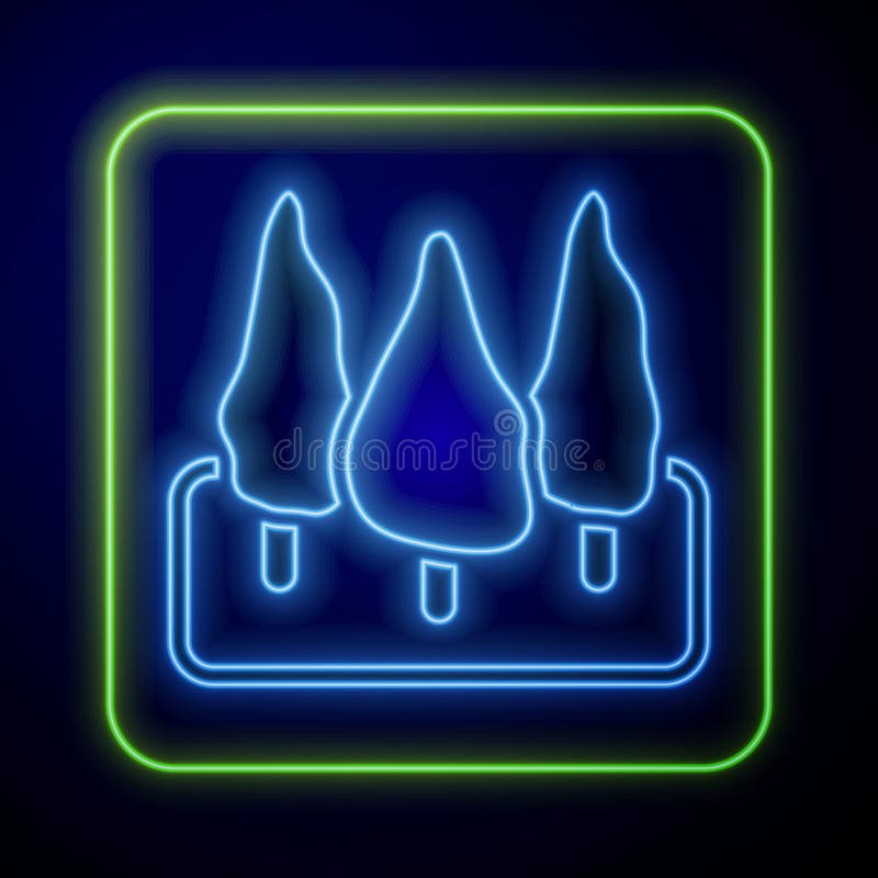 Glowing Neon Trees Icon Isolated on Blue Background. Forest Symbol ...