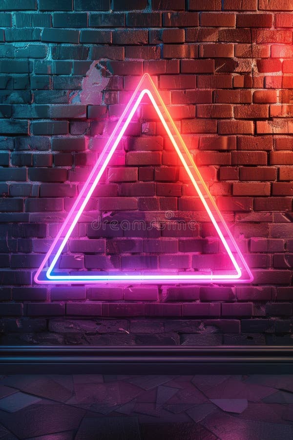 Glowing Neon Triangle on Brick Wall with Trendy Blue and Pink Lighting ...