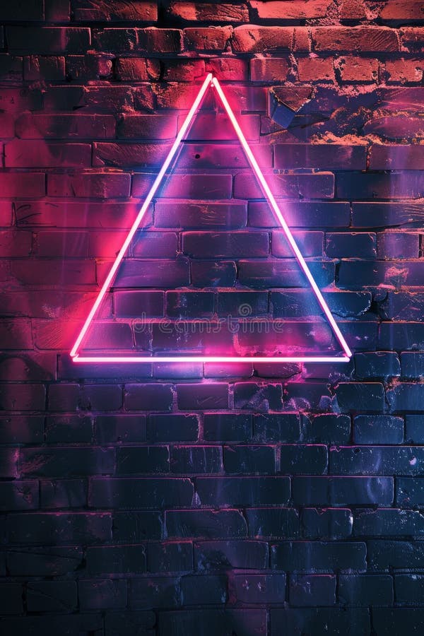 Glowing Neon Triangle on Brick Wall with Trendy Blue and Pink Lighting ...