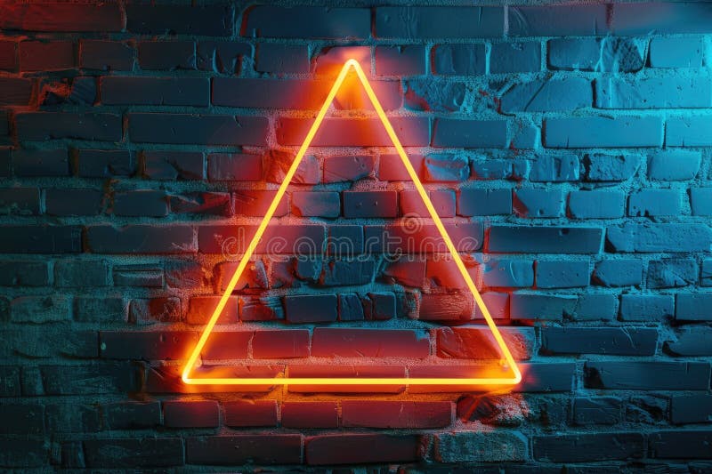 Glowing Neon Triangle on Brick Wall with Trendy Blue and Pink Lighting ...