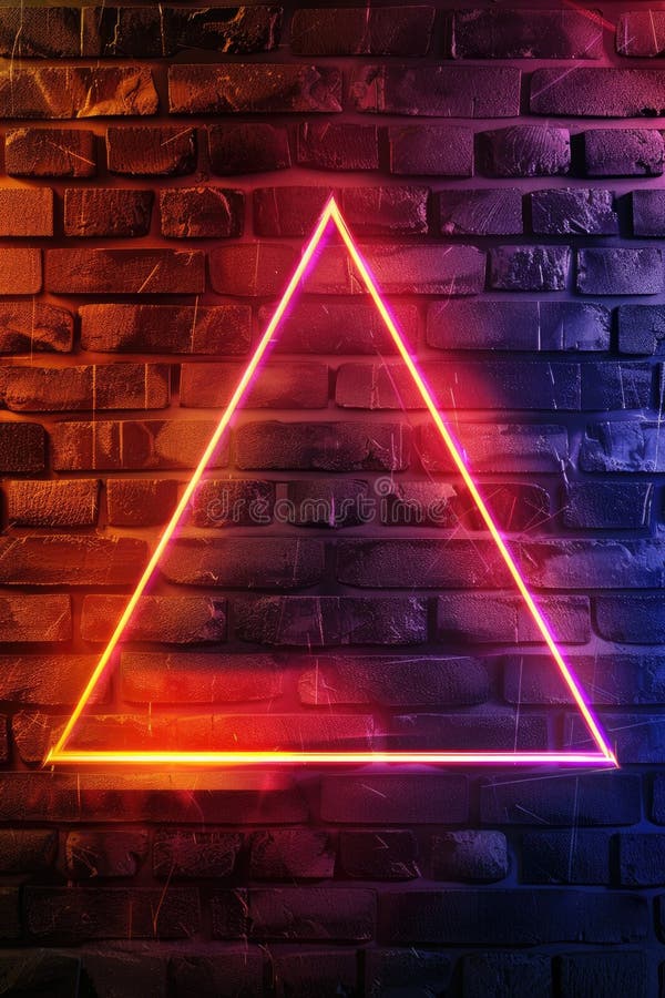 Glowing Neon Triangle on Brick Wall with Trendy Blue and Pink Lighting ...