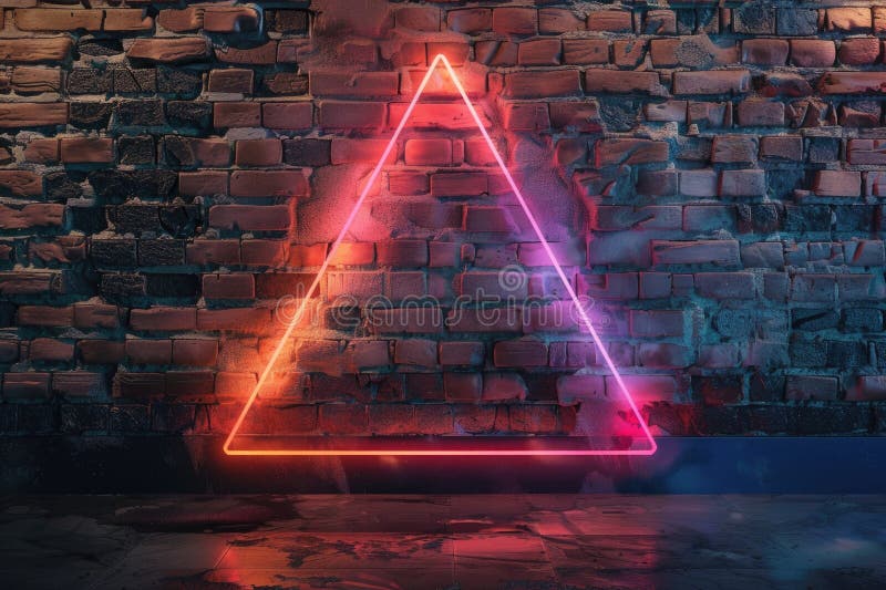 Glowing Neon Triangle on Brick Wall with Trendy Blue and Pink Lighting ...