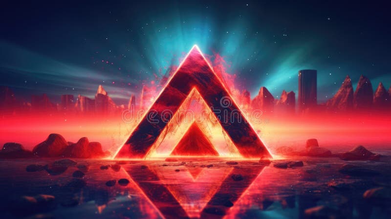 Glowing Neon Triangle Frame Over Abstract Landscape. Generative AI ...