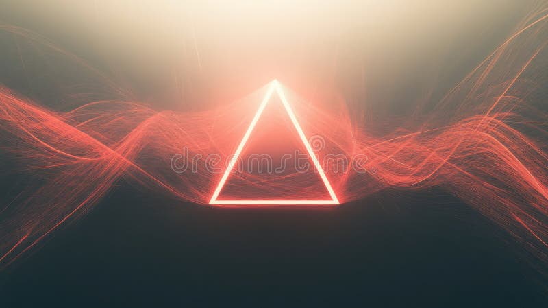 Glowing Neon Triangle Frame Surrounded by Abstract Red Energy Waves ...