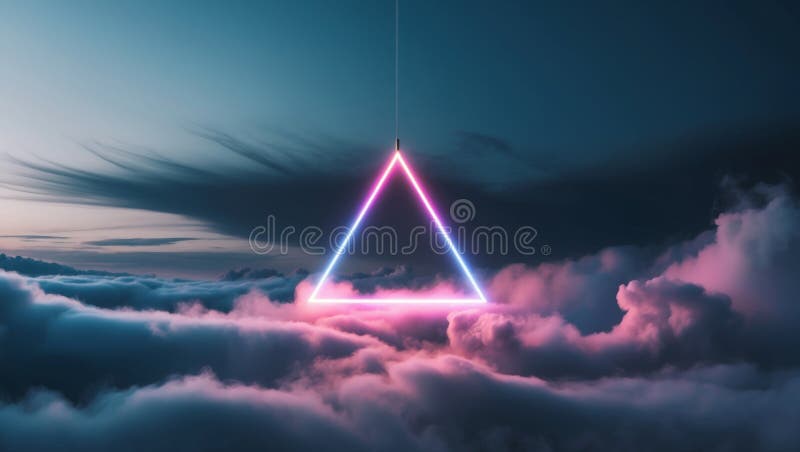 Glowing Neon Triangle in Mystical Clouds. Stock Photo - Image of ...