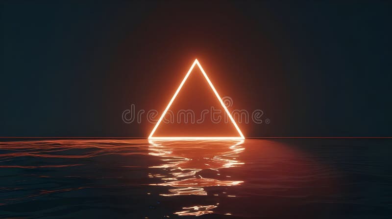 Glowing Neon Triangle Reflecting on Water Surface Abstract Background ...