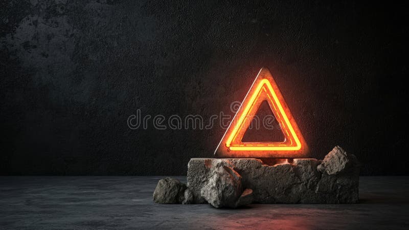 A Glowing Neon Triangle Sign on a Textured Dark Background Creating a ...