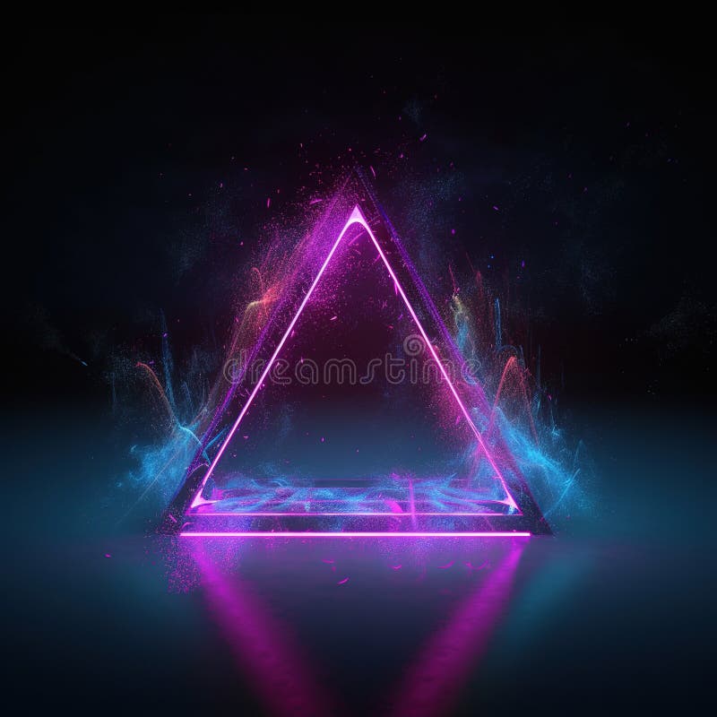 Glowing Neon Triangle with Smoke, Abstract Techno Background. Stock ...