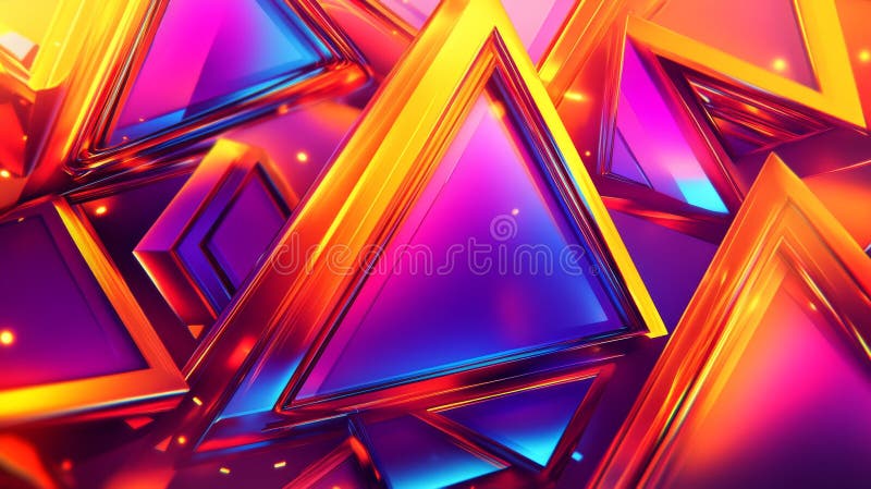 Glowing Neon Triangles Set Against a Dark Backdrop Filled with ...
