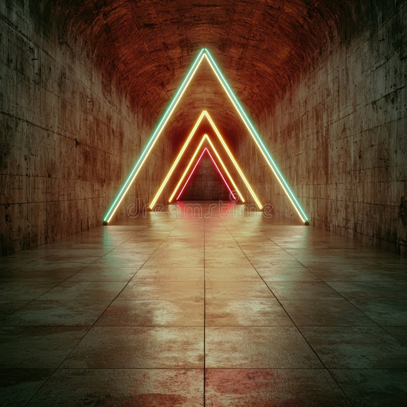 Glowing Neon Triangular Tunnel Stock Illustration - Illustration of ...