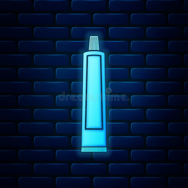 Glowing Neon Tube of Toothpaste Icon Isolated on Brick Wall Background ...