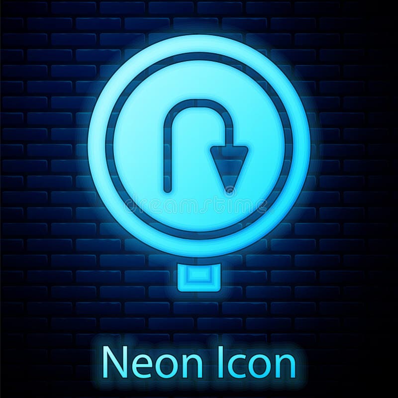 Glowing Neon Turn Back Road Icon Isolated on Brick Wall Background ...