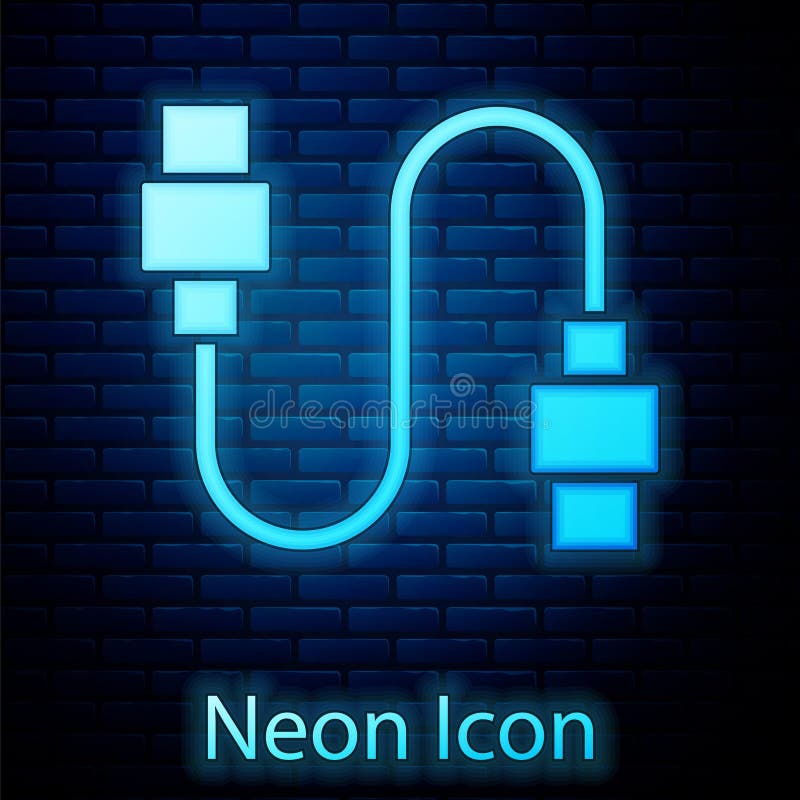 Glowing Neon USB Cable Cord Icon Isolated on Brick Wall Background ...