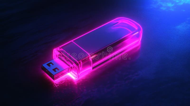 Neon Glowing Usb Flash Drive Dark Background Stock Photos - Free ...
