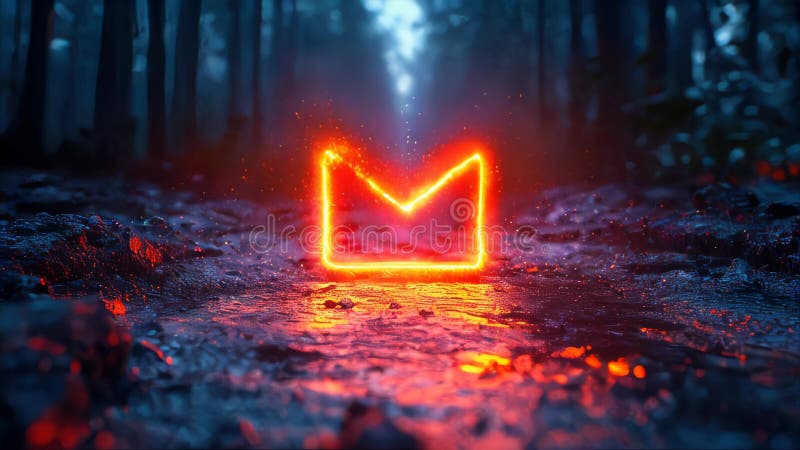 A Glowing Neon Video Icon in the Shape of an Envelope, Casting Sparks ...