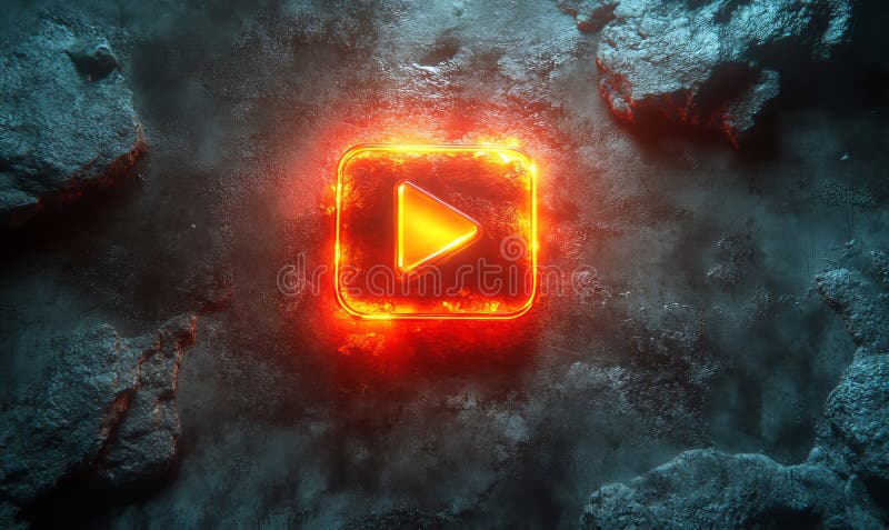 Glowing Neon Video Player Icon Set on a Dark Backdrop Provides Ideal ...