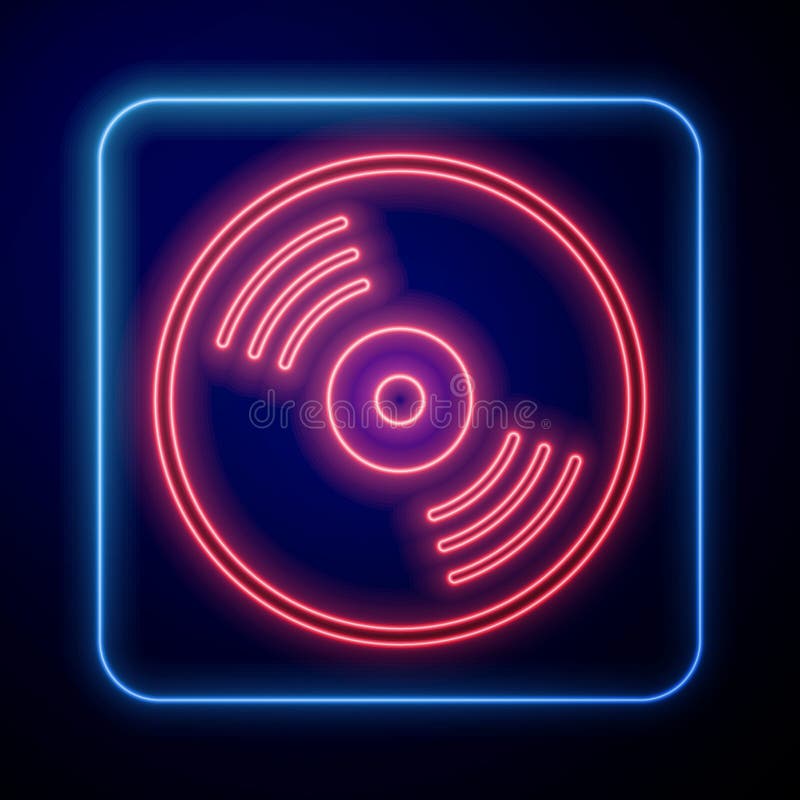 Glowing Neon Vinyl Disk Icon Isolated on Black Background. Vector Stock ...