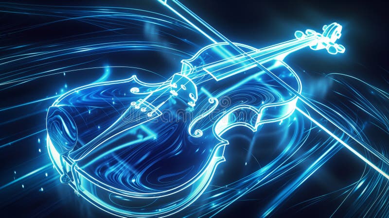 Glowing Neon Violin with Flowing Light Trails Stock Photo - Image of ...