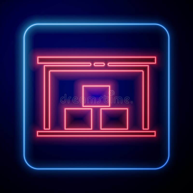 Glowing Neon Warehouse Icon Isolated on Blue Background. Vector ...
