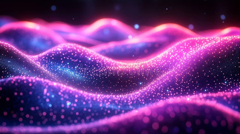 Glowing Neon Wave Patterns in Digital Abstract Art Stock Image - Image ...