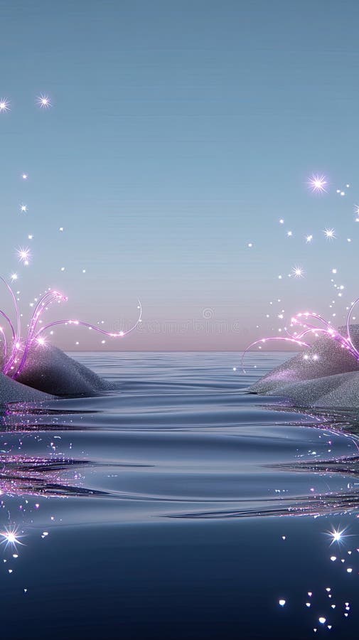 Glowing Neon Waves Undulate through a Dark Environment, with Luminous ...