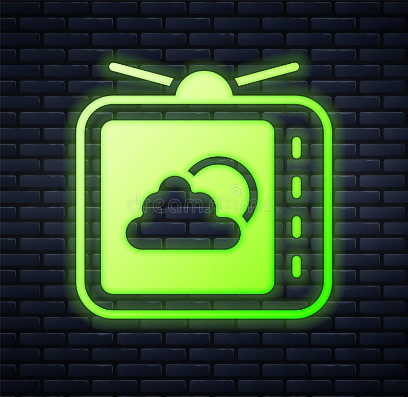 Glowing Neon Weather Forecast Icon Isolated on Brick Wall Background ...