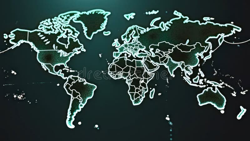 Glowing Neon World Map on Dark Background with Country Borders ...