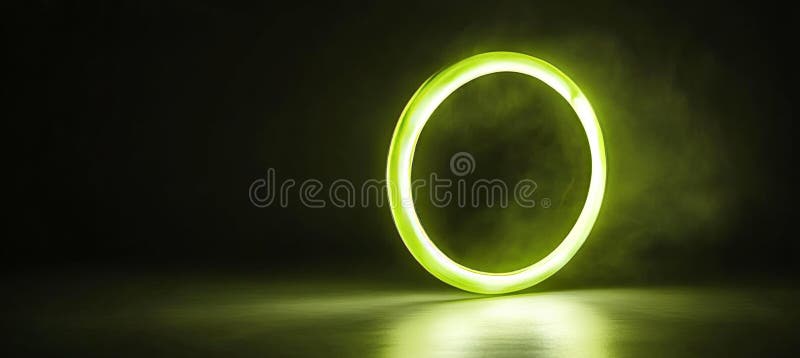 Glowing Neon Yellow Color Round Circle Shape on a Dark Black Background ...