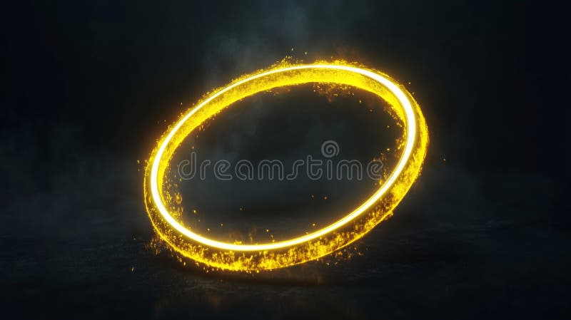 Glowing Neon Yellow Ring on Dark Abstract Background, Design Concept or ...