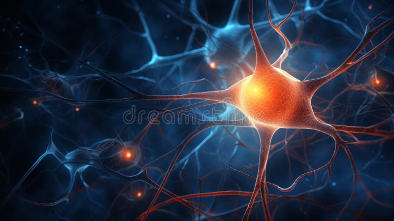 Glowing Nerve Cells In A Captivating Medical Background For Scientific