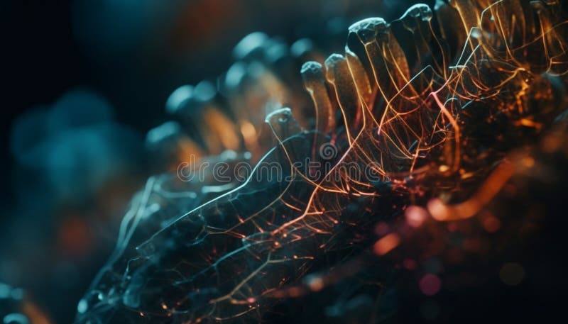 Glowing Nerve Cells Illustrate Futuristic Biology Growth Generated By