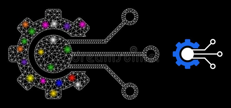 Glowing Net Gear Solution Icon with Glare Colorful Lightspots Stock ...