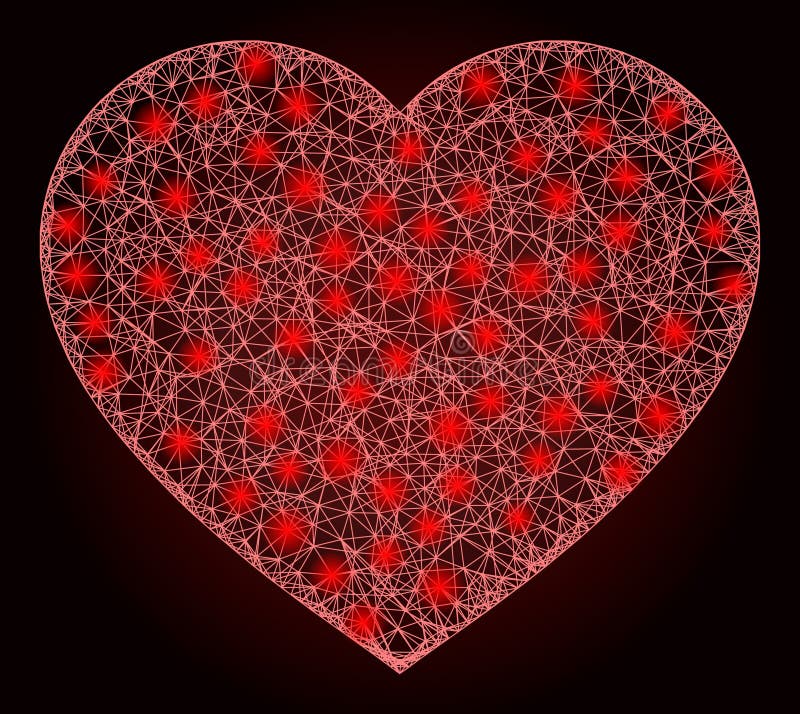 Glowing Net Mesh Love Heart with Light Spots Stock Vector ...